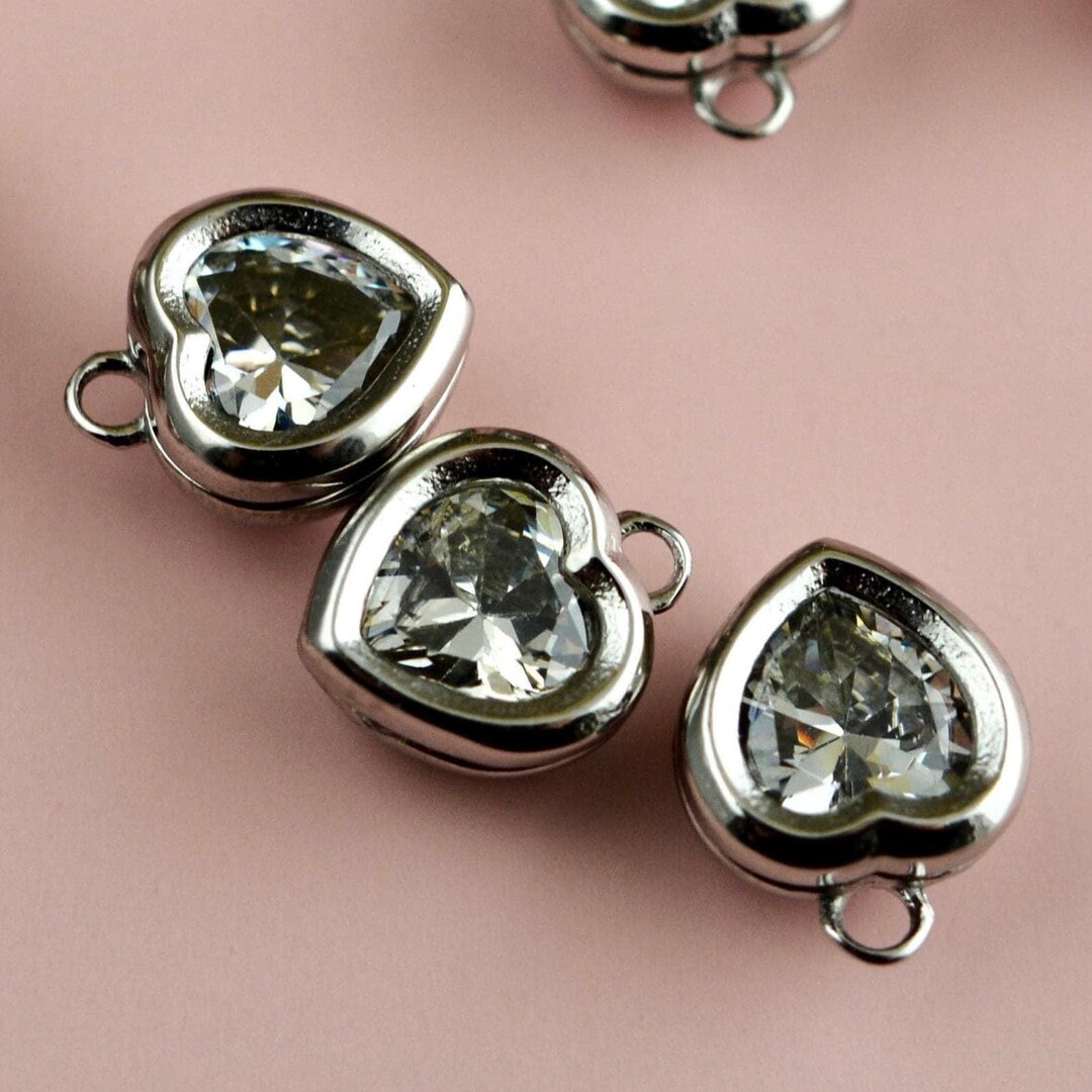 Crystal Clear Heart Shape CZ Charm, Small Sparkling Silver Pendant ...