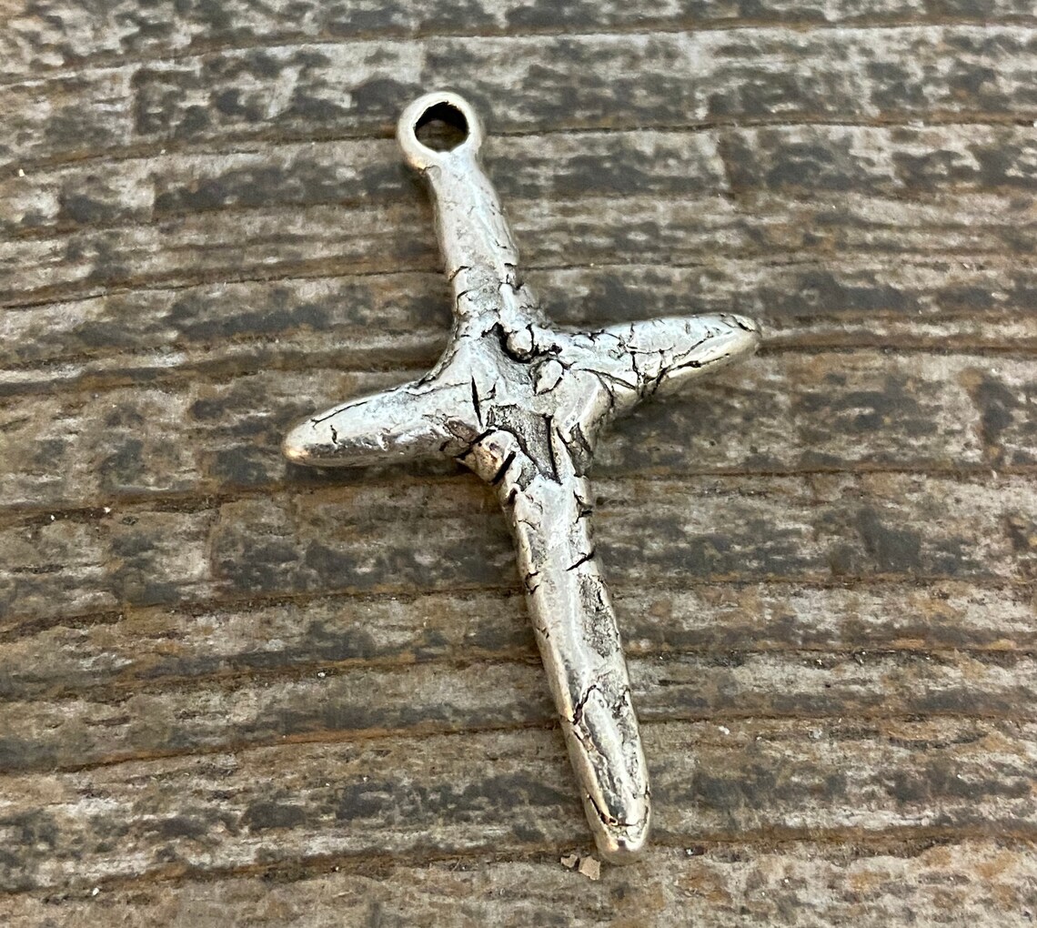 Skinny Crackled Stick Cross Pendant Distressed Charm - Etsy