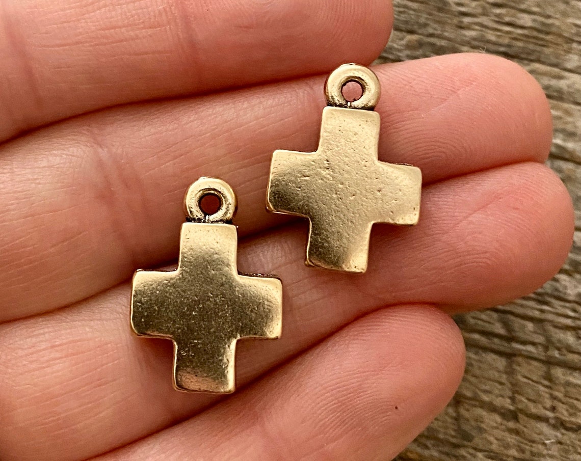 2 Cross Charm Gold Cross Small Cross Antiqued Gold Cross | Etsy