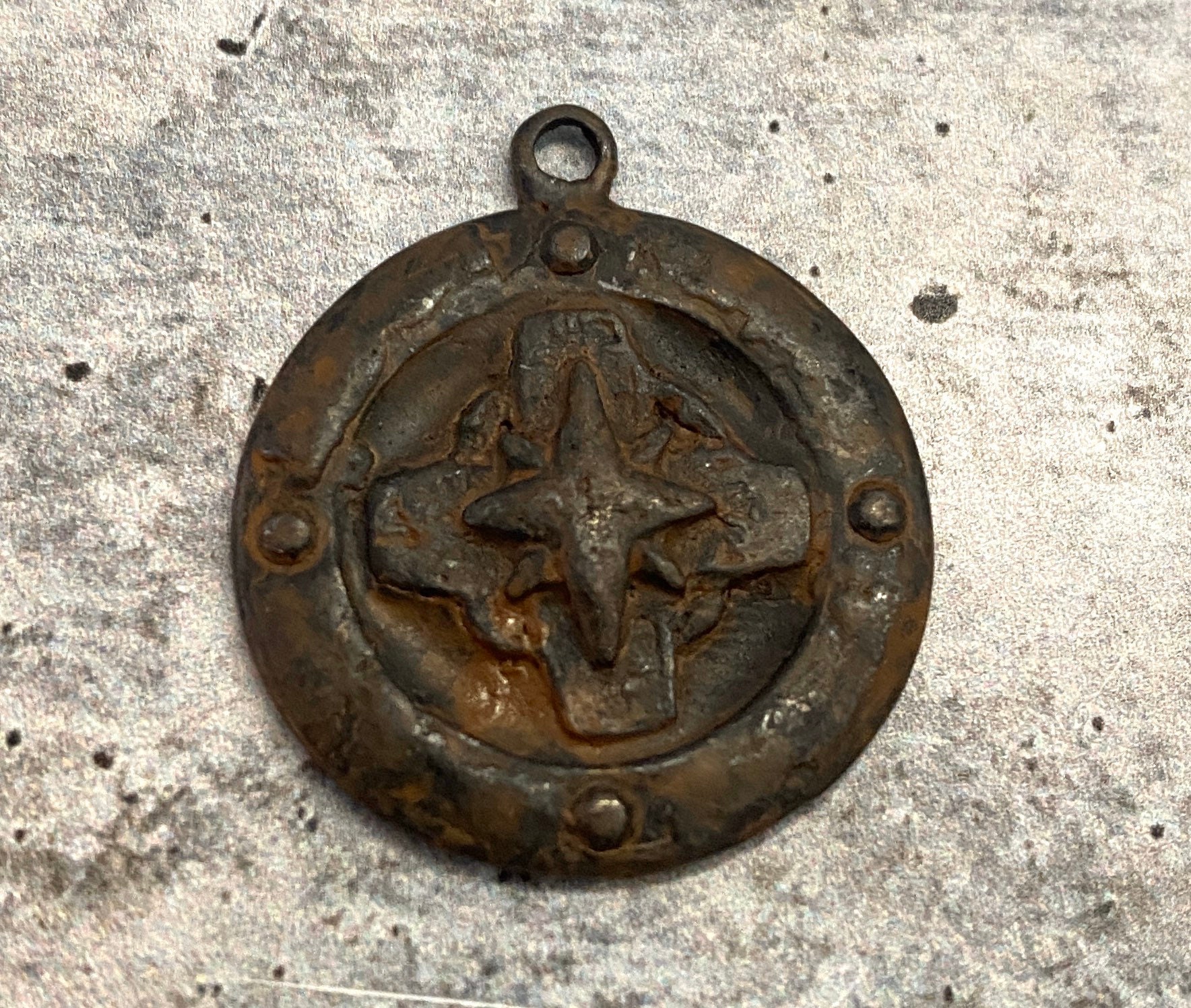 Compass Rose Cross Pendant Rustic Brown Pendant Old World - Etsy