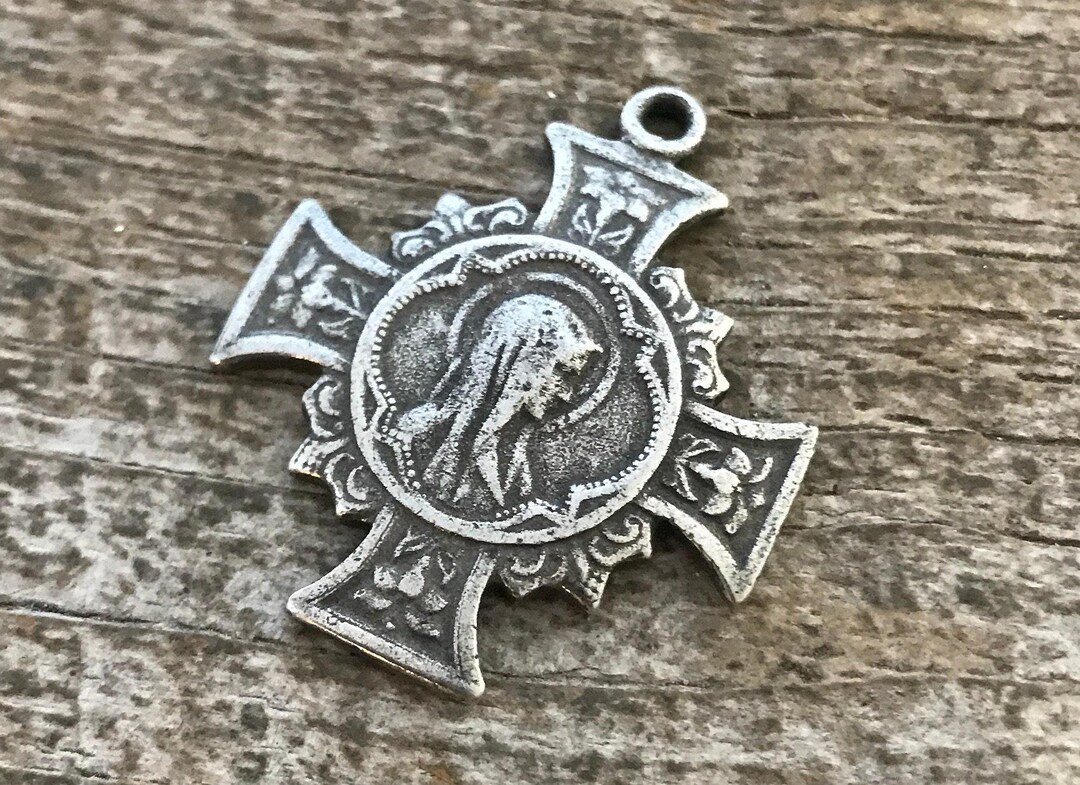 Mary Cross, Cross Pendant, Blessed Mother Silver Cross, Rosary Parts ...