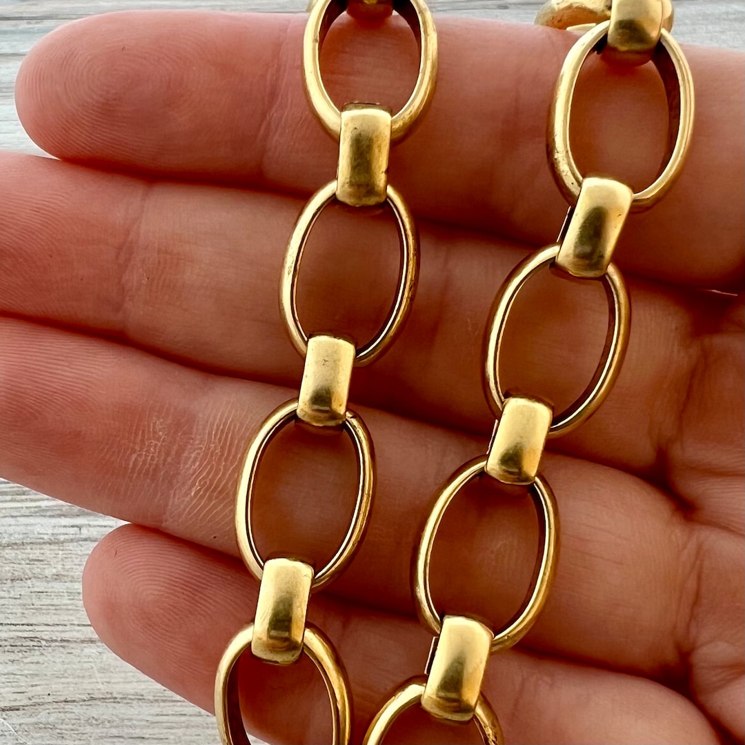 Large, Wide Gold Oval Chain, Alternating Long and Short Links, Chain by ...