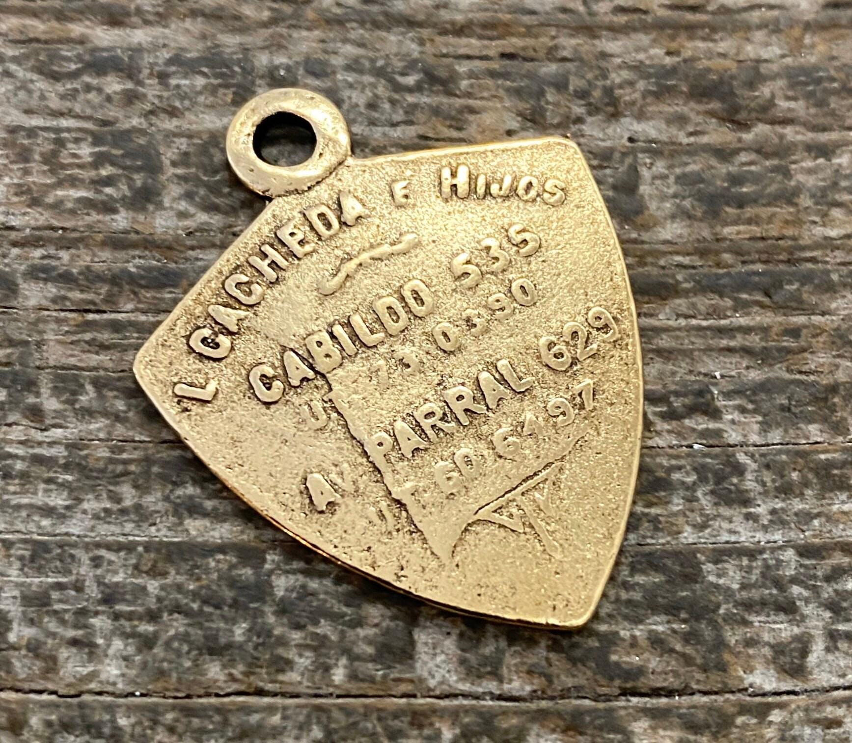 St. Christopher, Catholic Medal, Antiqued Gold Pendant, Triangle ...