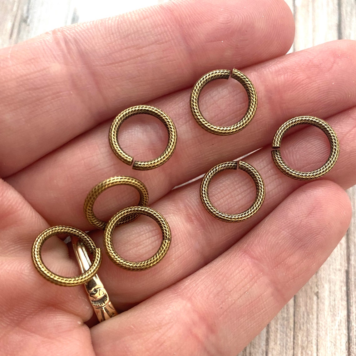 11mm Large Antiqued Gold Jump Rings Textured Jump Ring Brass | Etsy