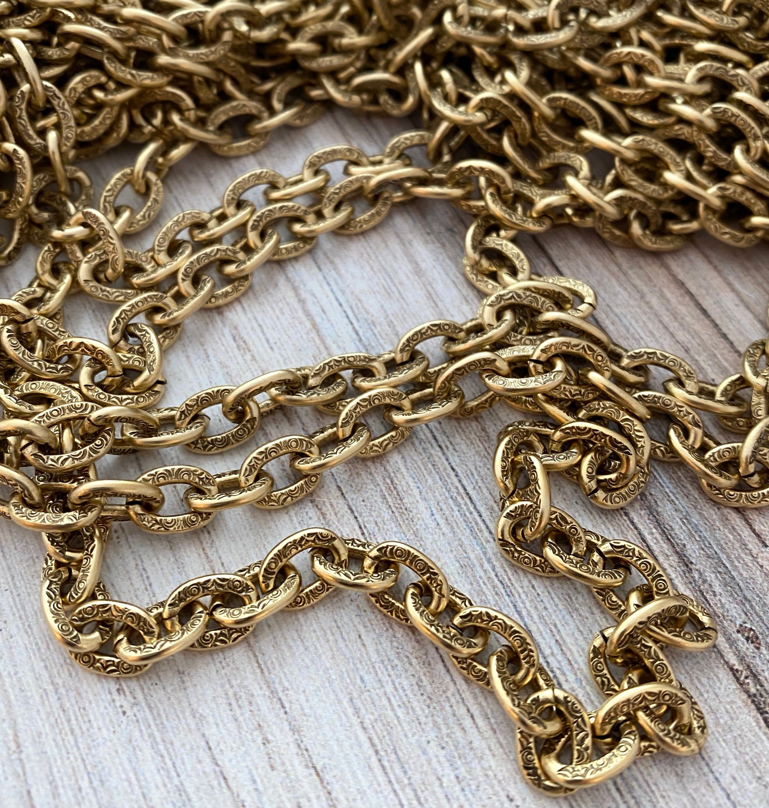 Large Gold Chain with Design Thick Antiqued Gold Chain Chain | Etsy