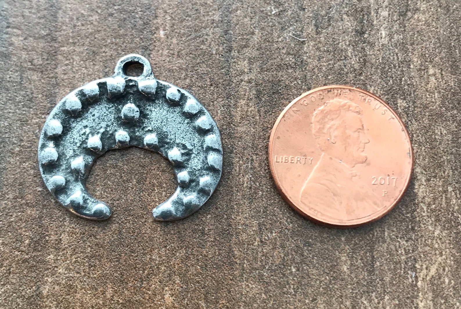 Bumpy Crescent Pendant Antiqued Silver Dotted Moon Artisan - Etsy