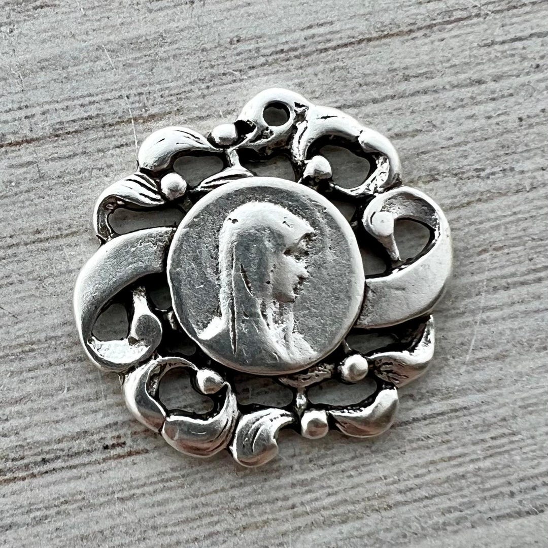 Filigree Virgin Mary Medal, Antiqued Silver Religious Jewelry Making ...