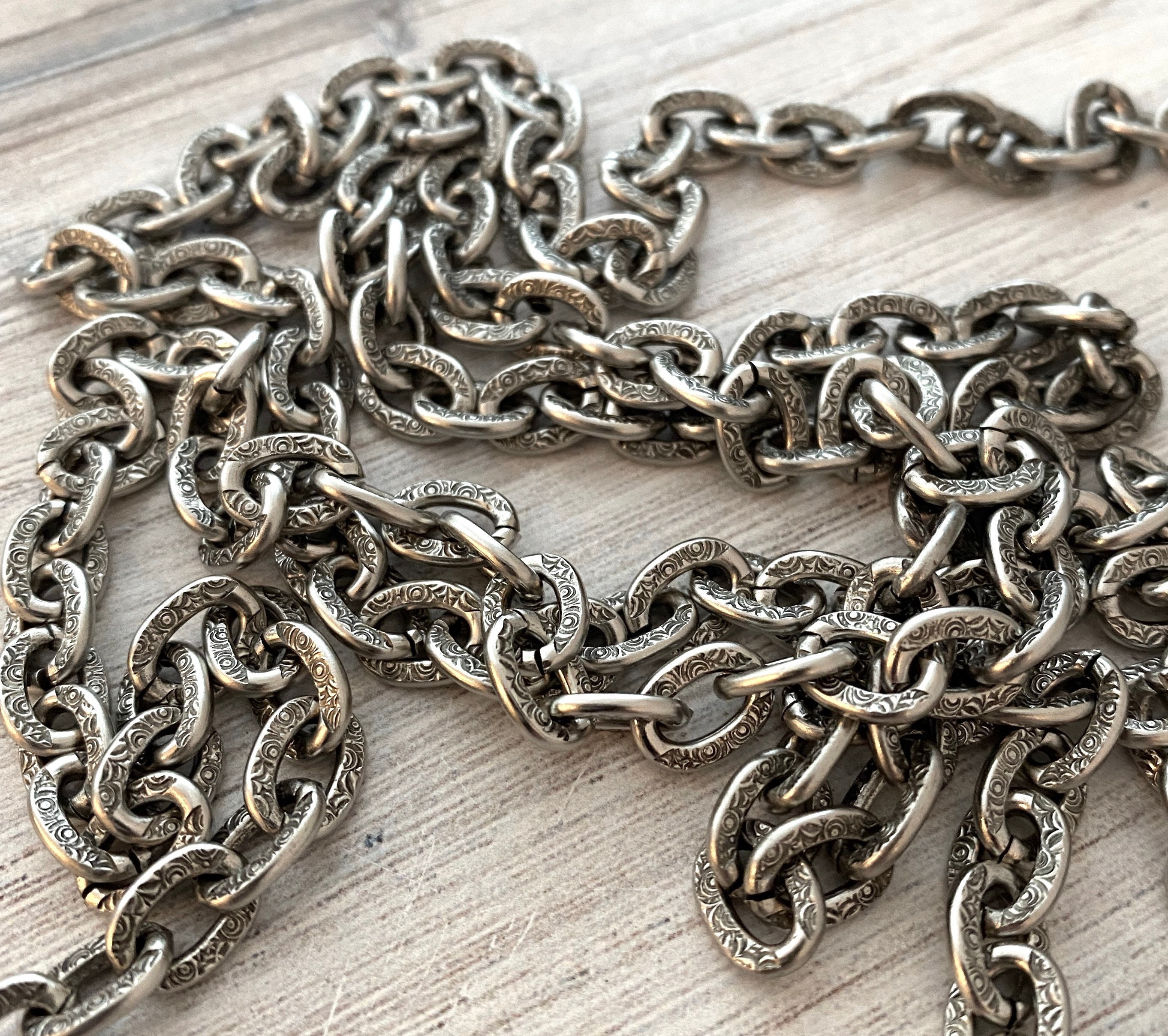 Large Silver Chain With Design Thick Antiqued Silver Chain - Etsy