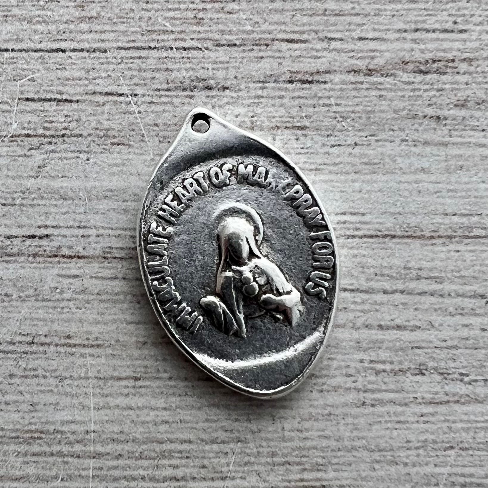 Mary Medal With Rays Virgin Mary Antiqued Silver Religious - Etsy