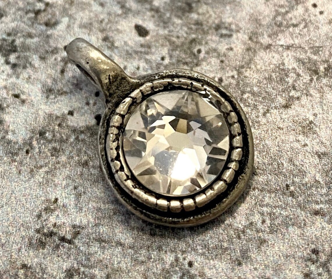 Large Swarovski Crystal Clear Charm Antiqued Silver Pendant - Etsy