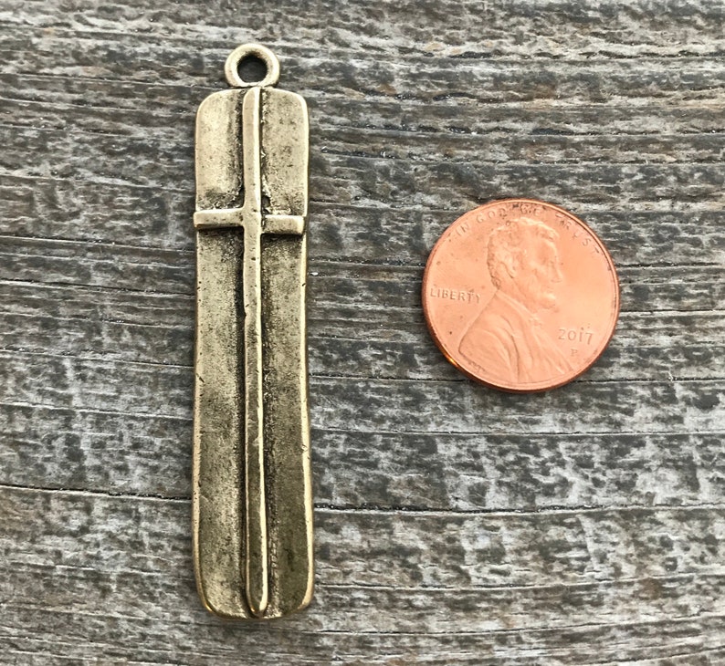 Large Gold Cross Pendant Long Skinny Modern Bar Rectangle - Etsy
