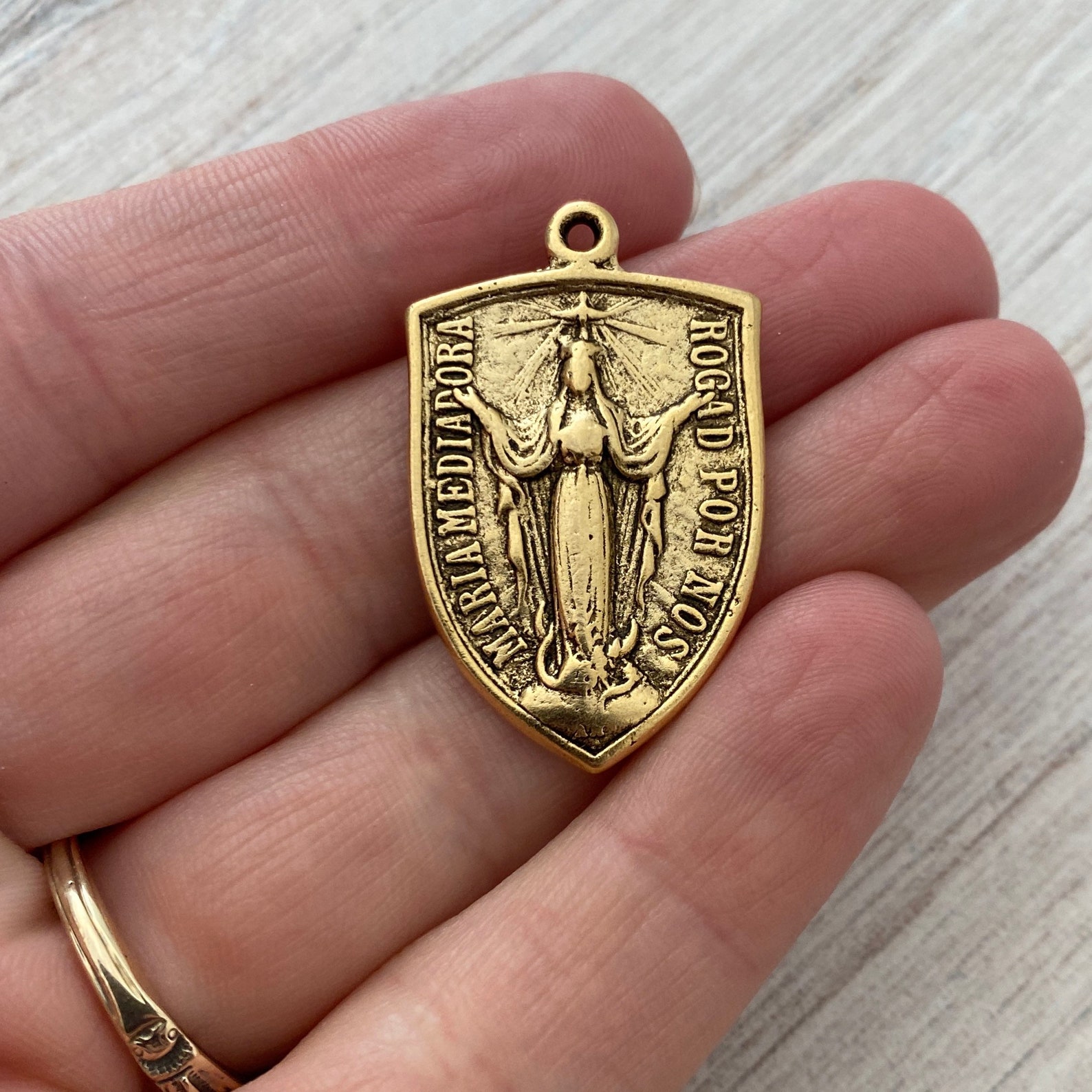 Virgin Mary Medal Cross Pendant Crucifix Shield Antiqued - Etsy
