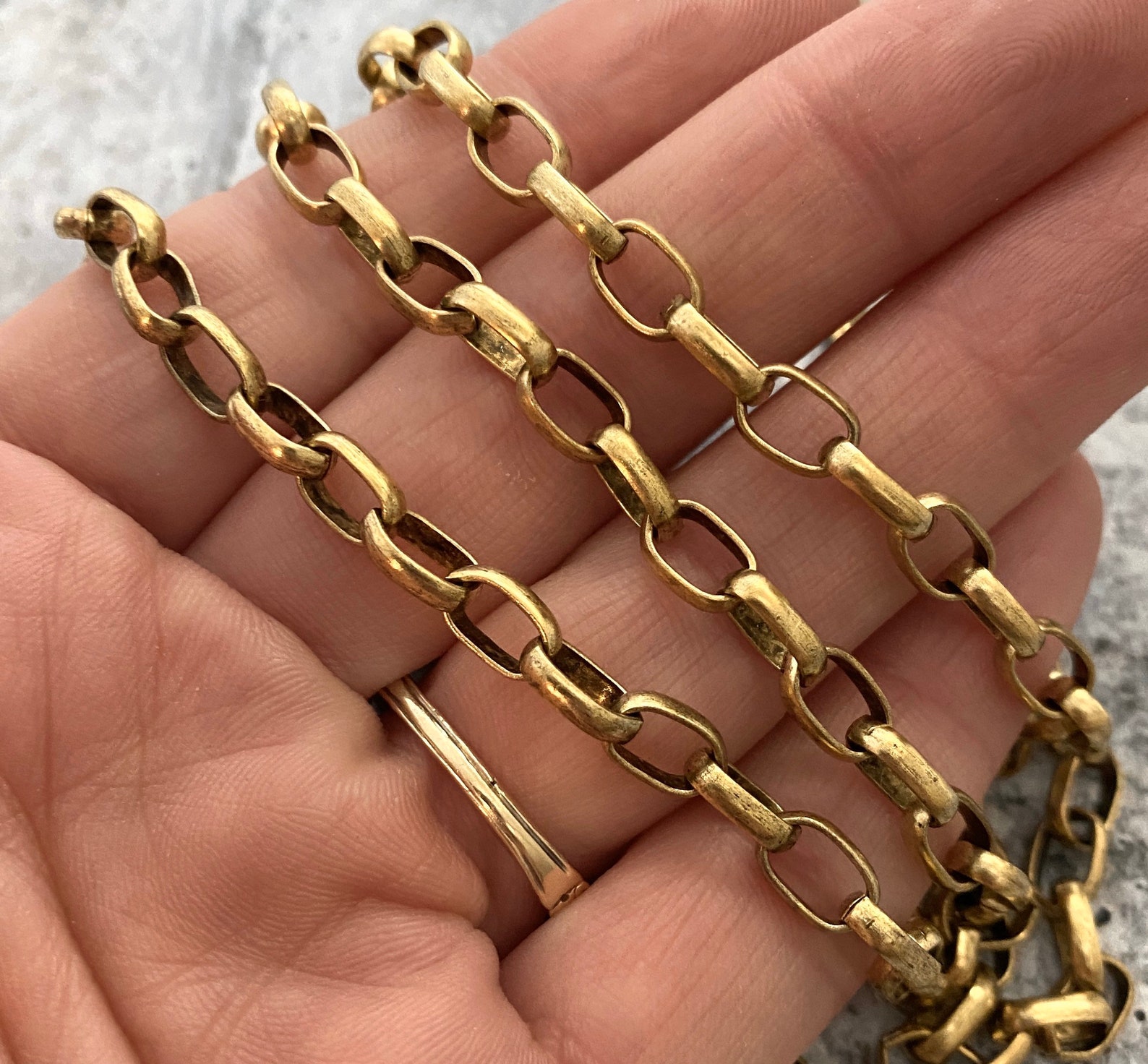 Large Gold Chain Flat Rounded Link Rectangle Gold Chain by | Etsy