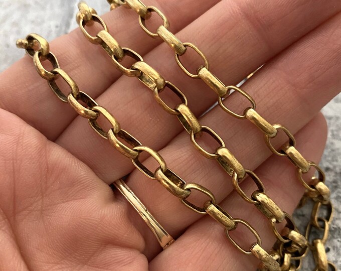 Large Gold Chain, Flat Rounded Link Rectangle Gold Chain by the Foot ...