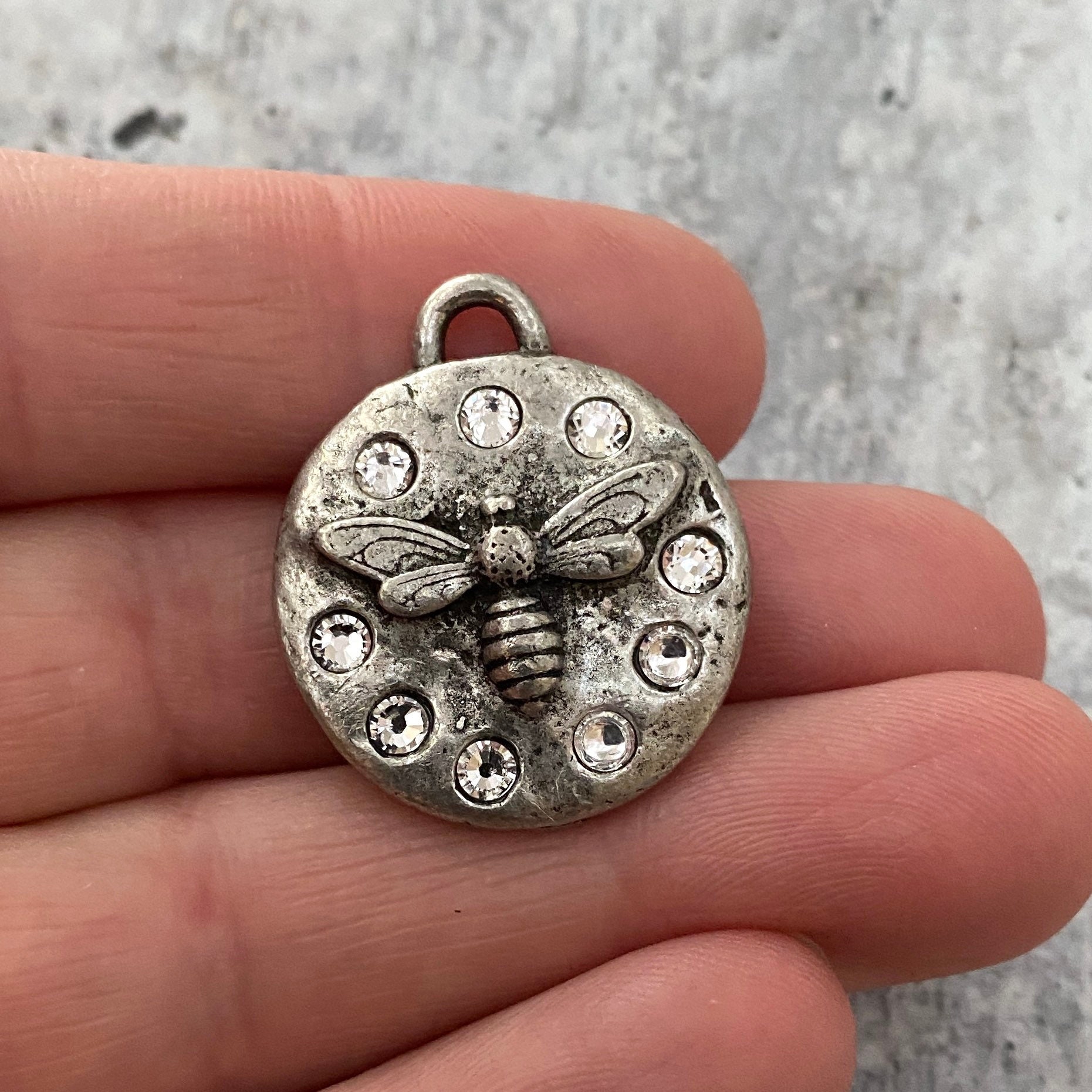 French Bee Pendant With Swarovski Crystal Rhinestones, Honeybee Charm ...