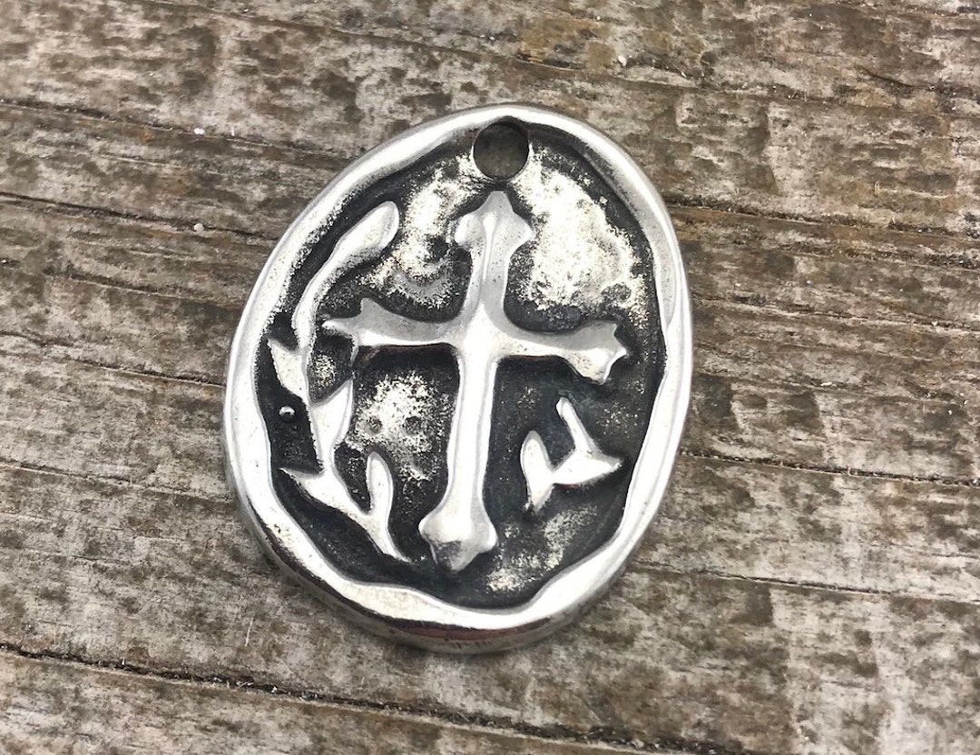Cross Charm, Pocket Cross, Circle Cross Coin Token, Silver Cross ...