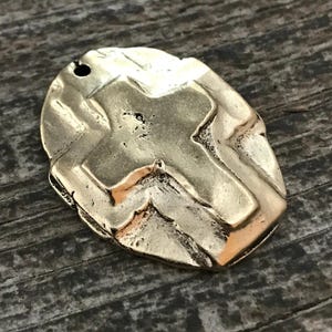 Hammered Artisan Oval Cross Pendant, Gold Cross, Leather Pendant ...