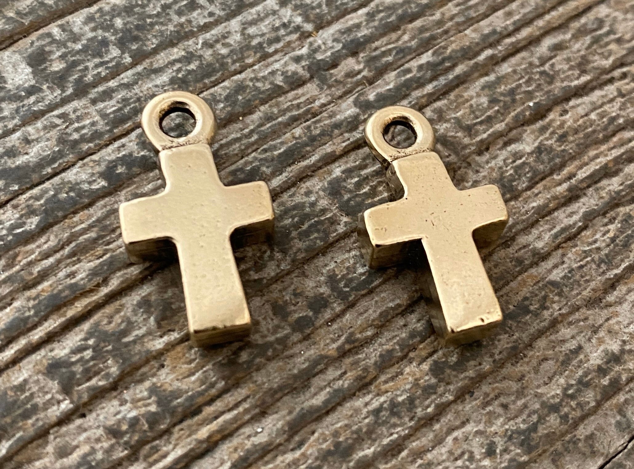 2 Cross Charm Gold Cross for Necklace Small Block Cross - Etsy