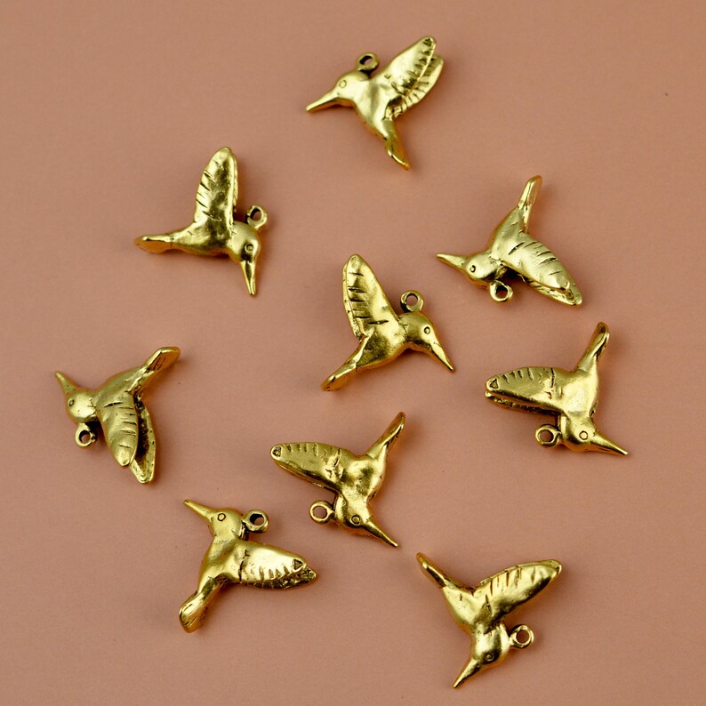 Small Hummingbird Charm, Gold Bird Pendant, Jewelry Making Supplies, GL ...