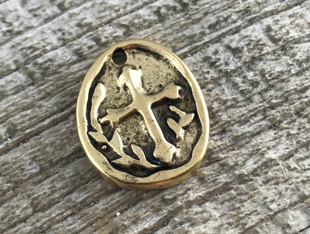 Cross Charm, Pocket Cross, Circle Cross Coin Token, Gold Cross ...