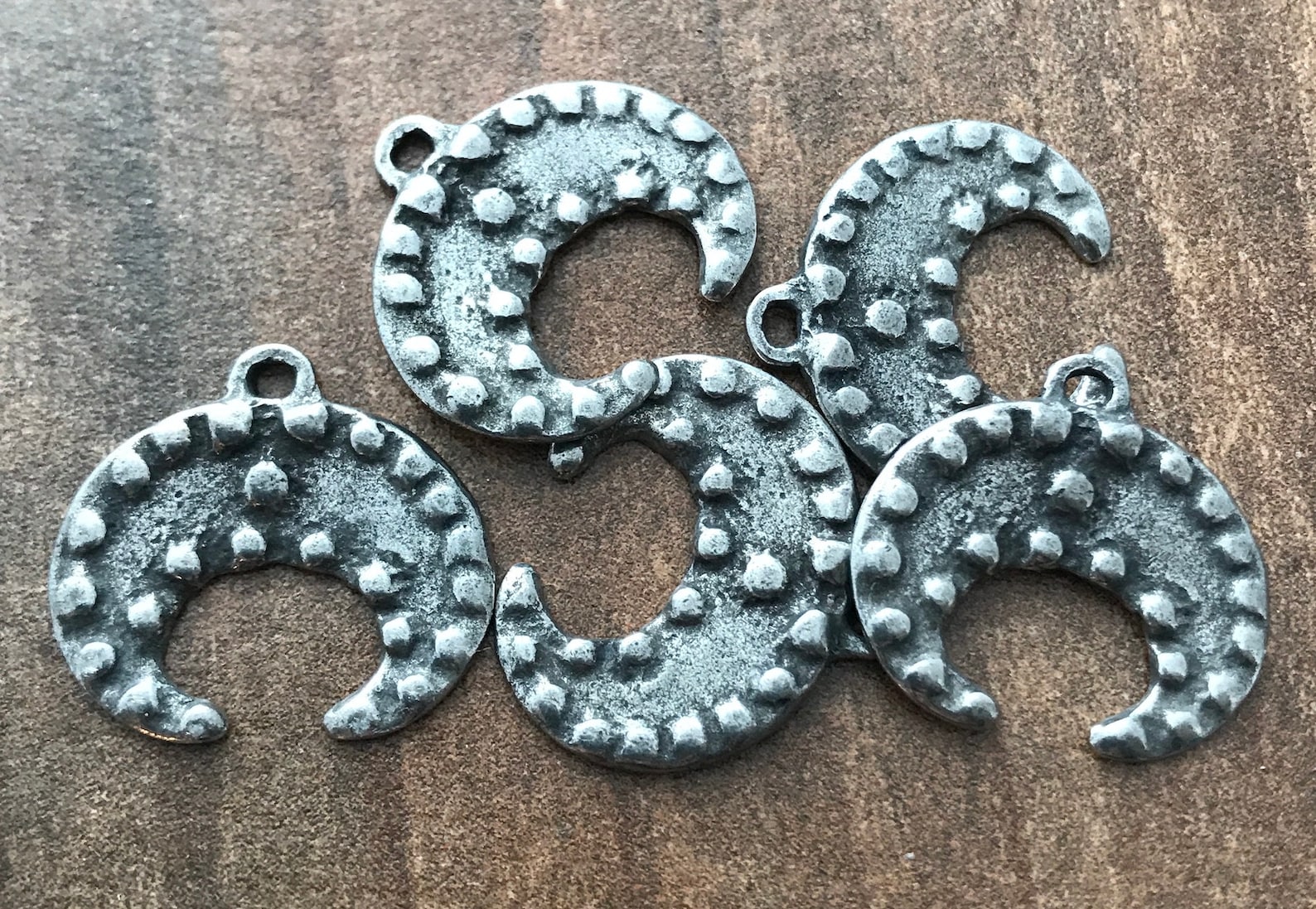Bumpy Crescent Pendant Antiqued Silver Dotted Moon Artisan - Etsy