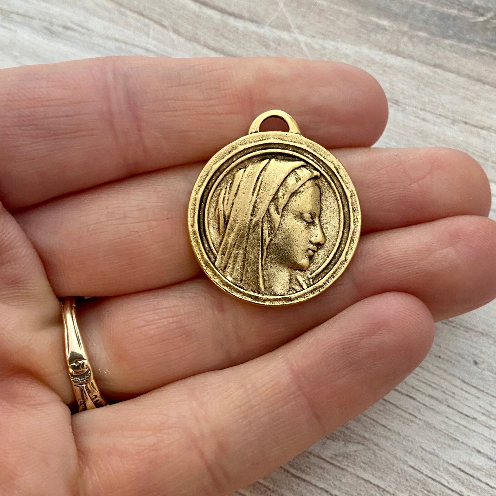 Round Mary Medal Virgin Mary Our Lady of Lourdes Catholic | Etsy