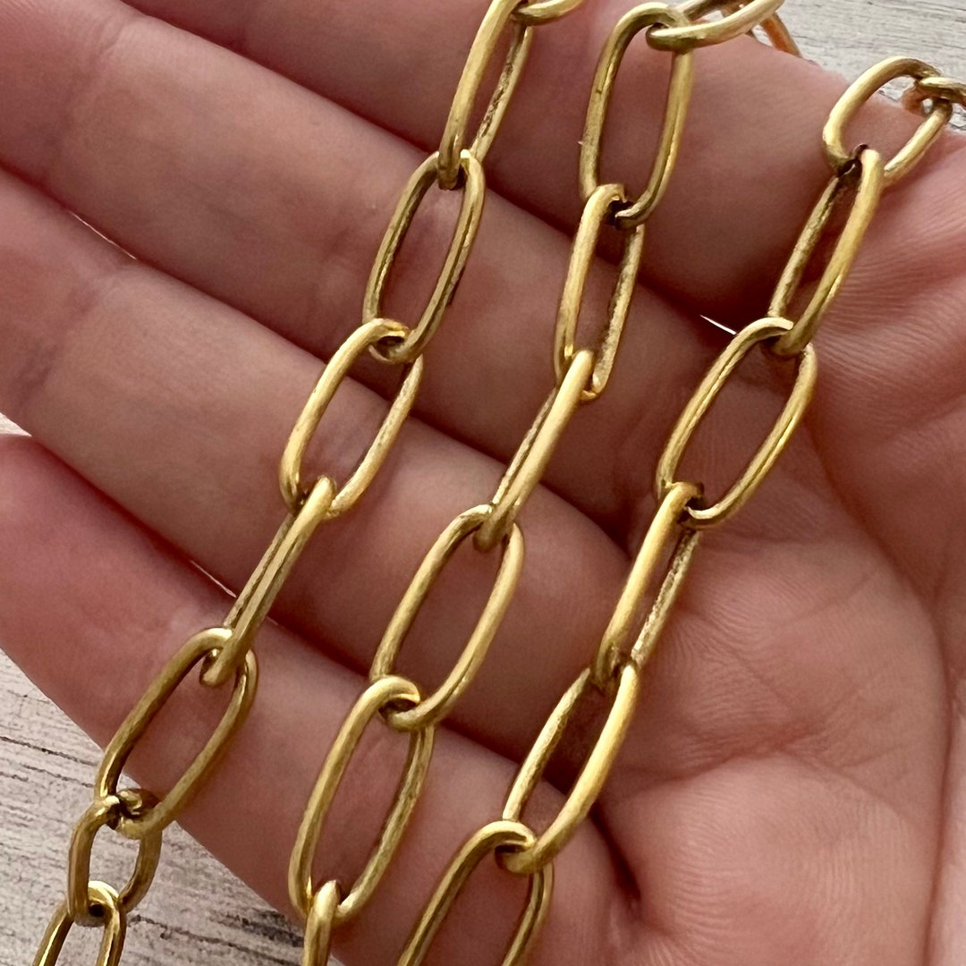 Minimalist Large Gold Clip Chain by the Foot, Rectangle Paperclip Chain ...