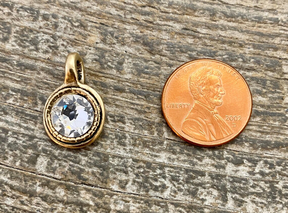 Large Swarovski Crystal Clear Charm, Antiqued Gold Pendant, Jewelry ...