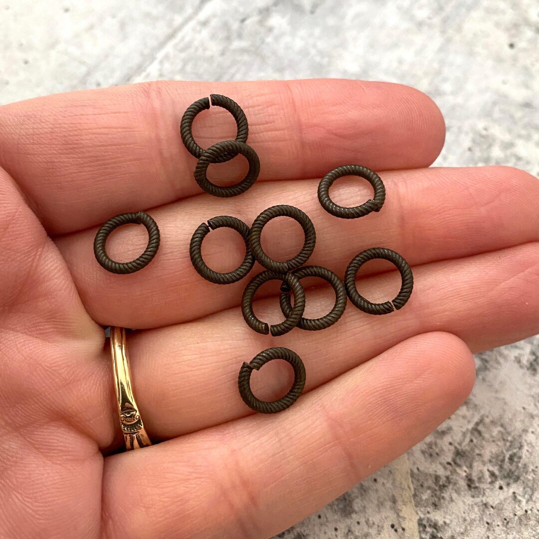 9mm Large Rustic Brown Jump Rings, Textured Jump Ring, Antiqued Jump ...