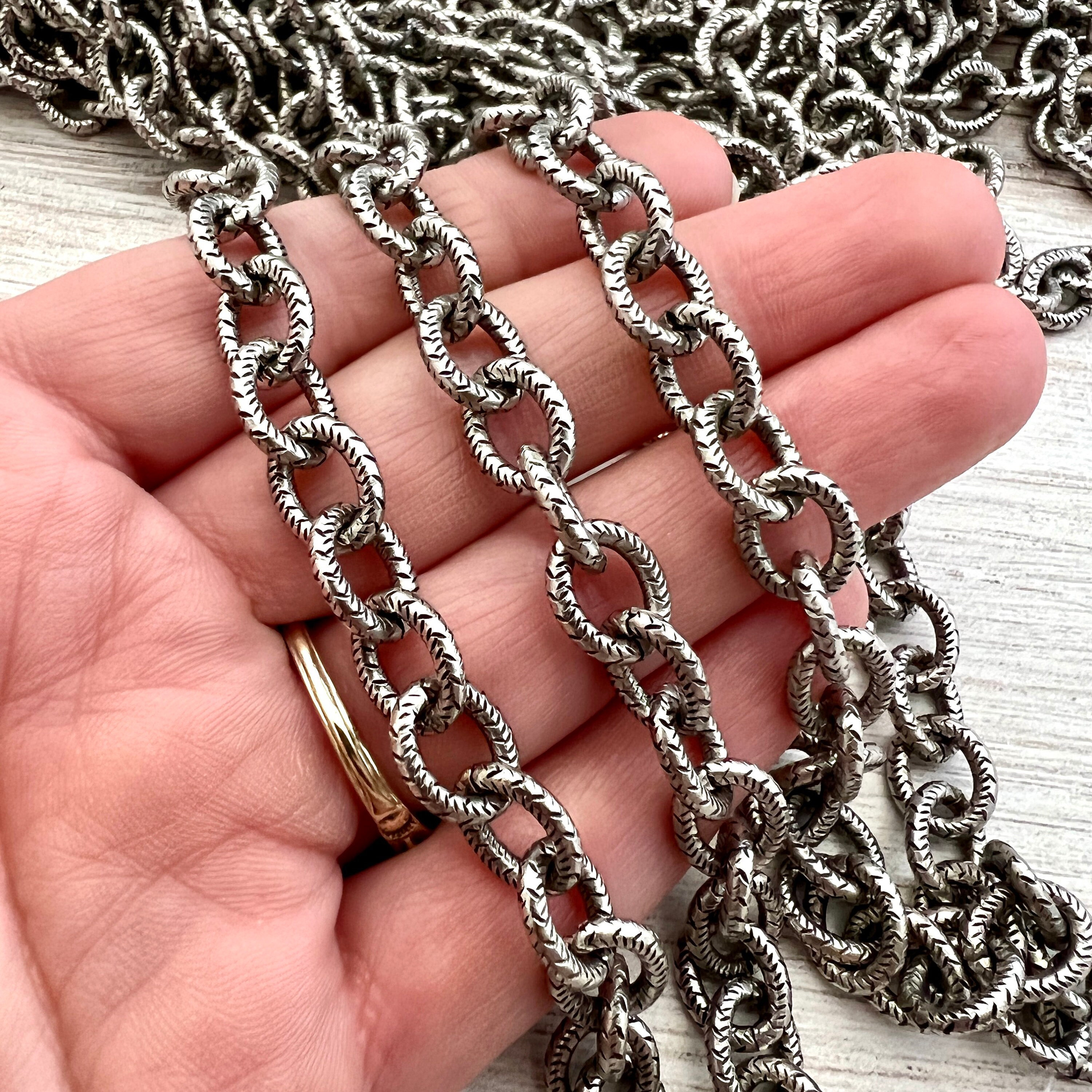 Large Silver Chain With Design Thick Antiqued Silver Chain | Etsy