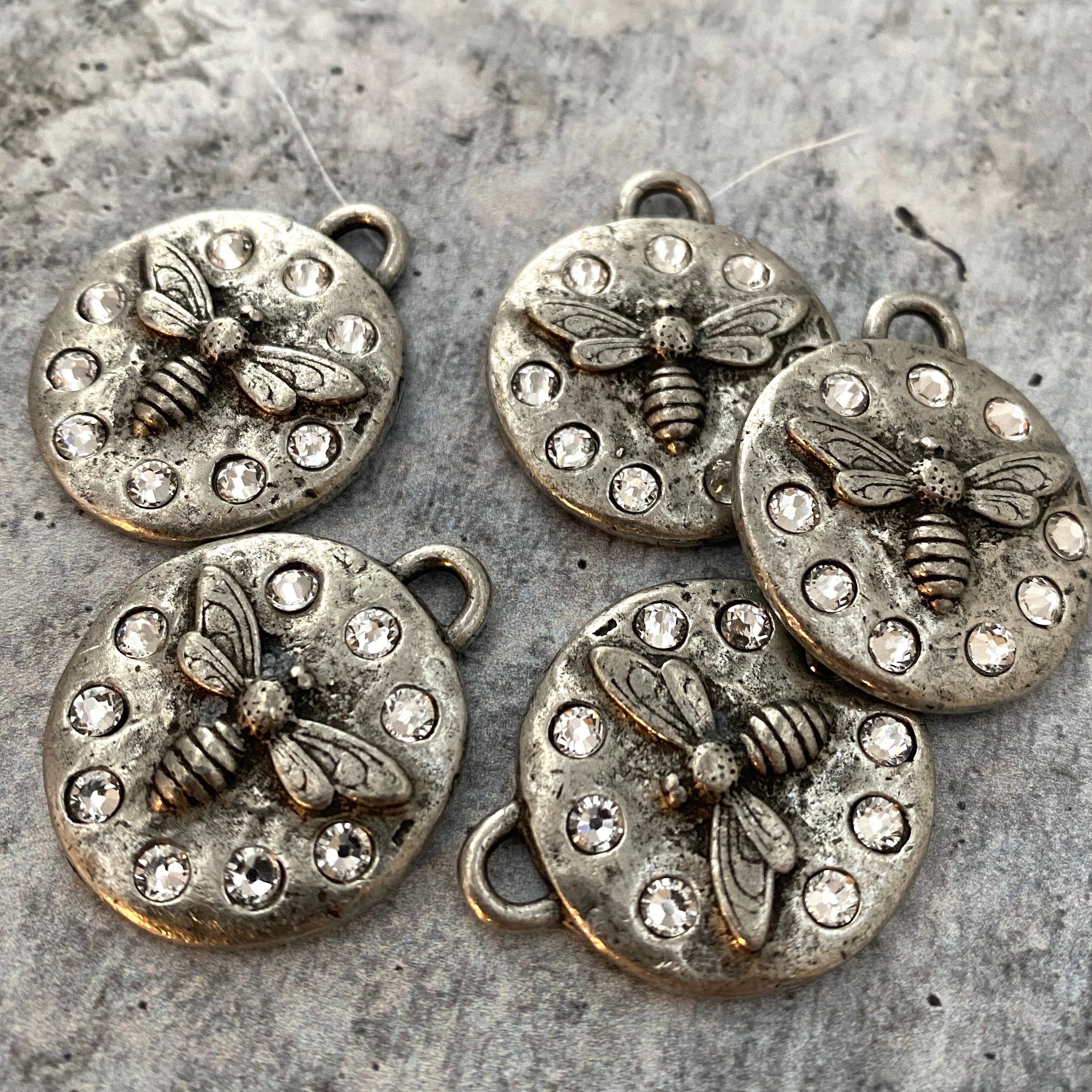 French Bee Pendant With Swarovski Crystal Rhinestones, Honeybee Charm ...