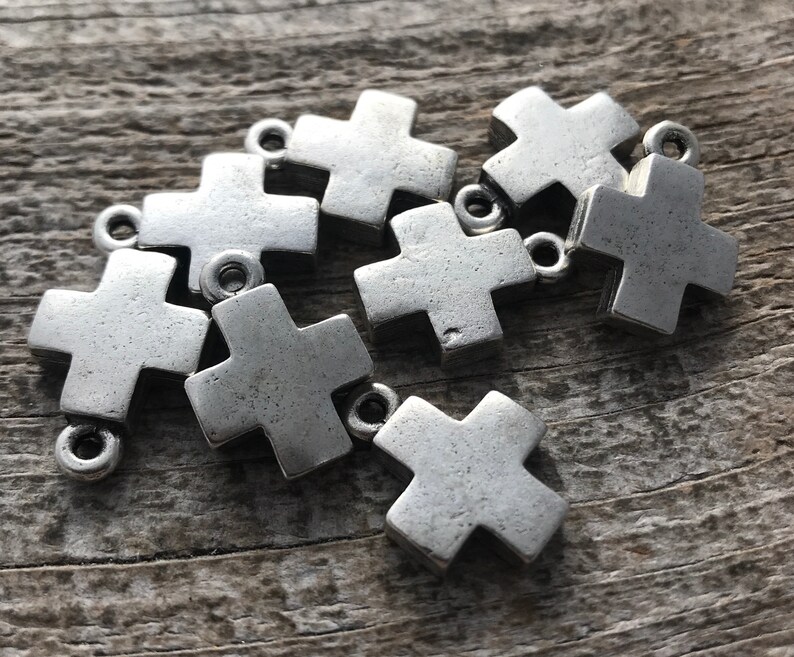 2 Cross Charm Silver Cross Small Cross Square Block Cross - Etsy