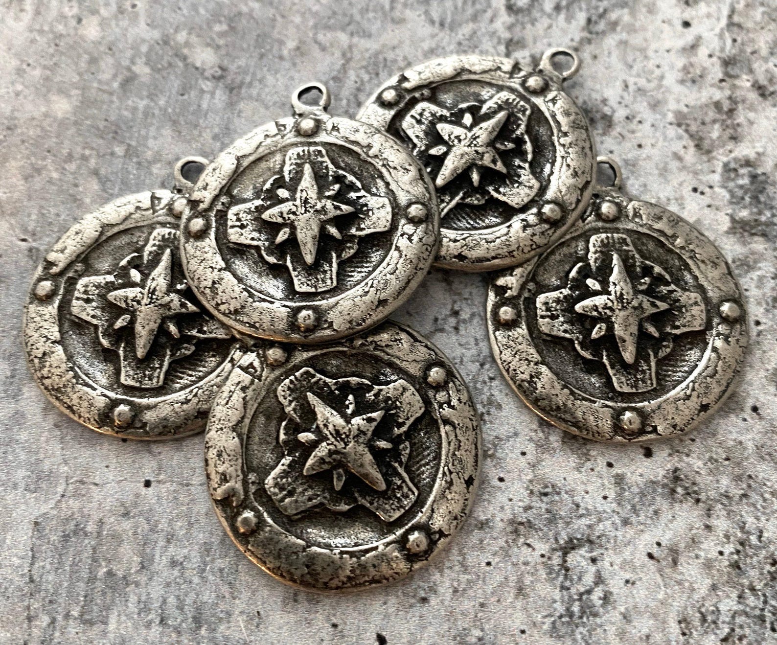 Compass Rose Cross Pendant, Antiqued Silver Pendant, Old World, Jewelry ...