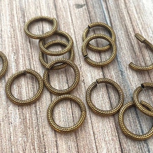 11mm Large Antiqued Gold Jump Rings, Textured Jump Ring, Brass Jump ...