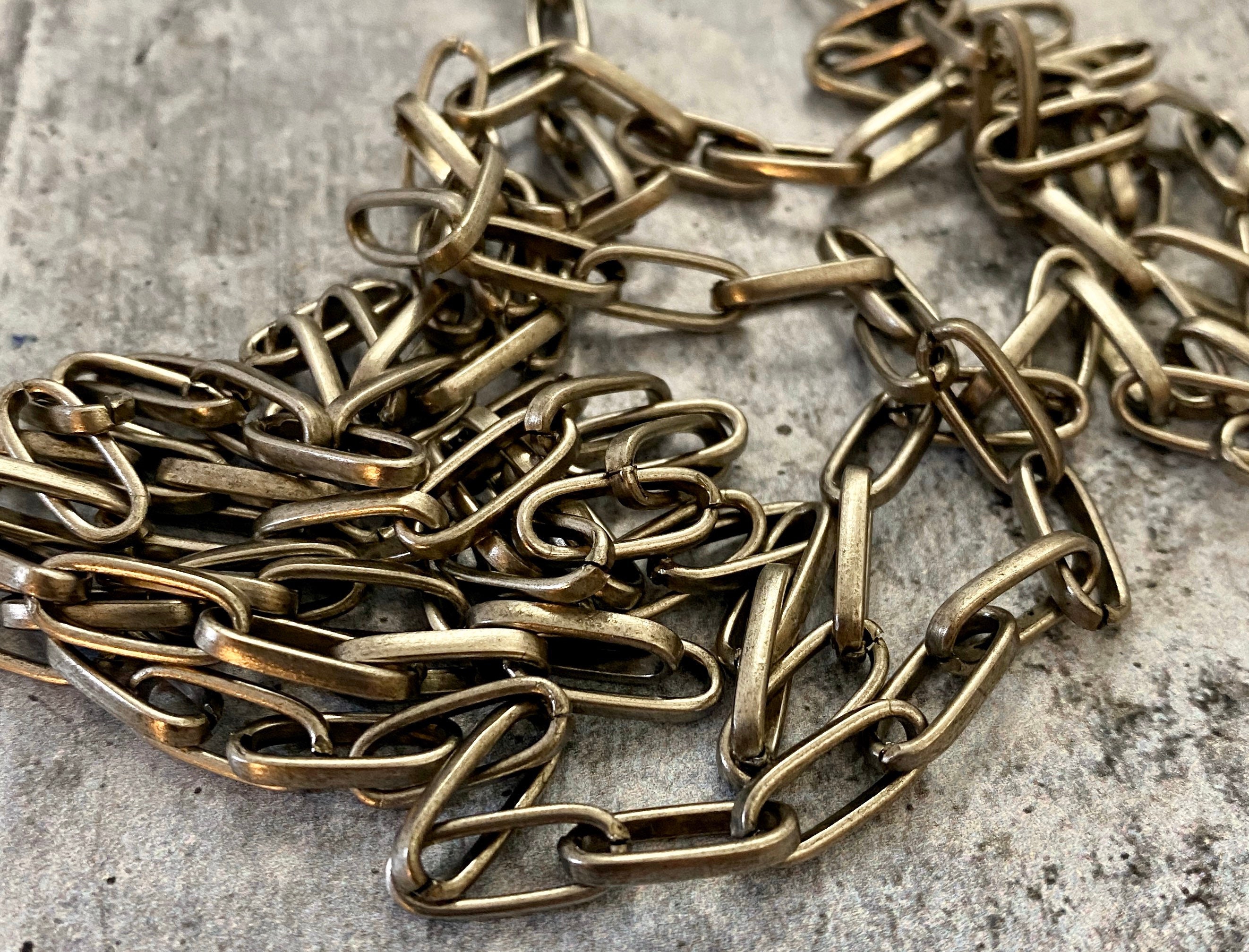 Large Silver Chain Flat Link Rectangle Antiqued Silver Chain | Etsy