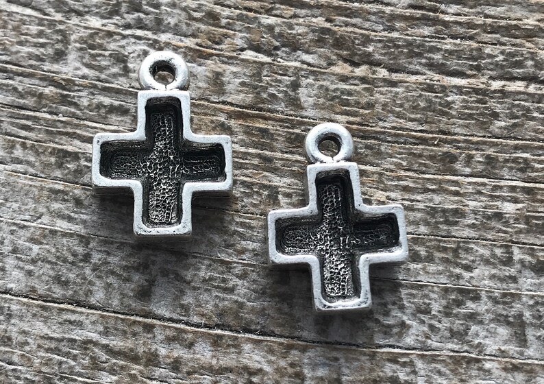 2 Cross Charm Silver Cross Small Cross Square Block Cross - Etsy