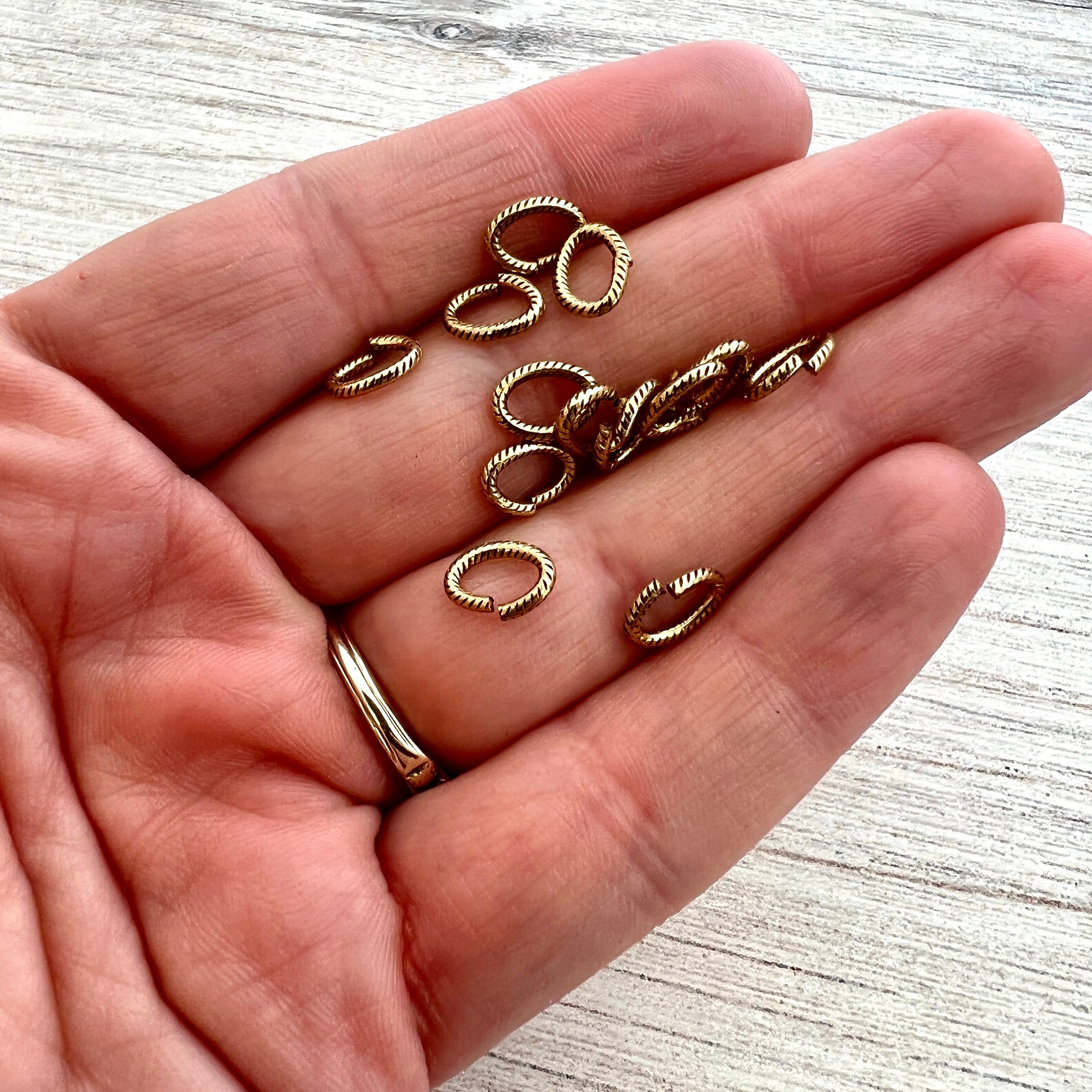 6x8mm Oval Antiqued Gold Jump Rings, Textured Brass Jump Rings, 20 ...