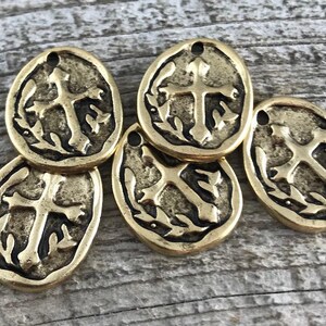 Cross Charm, Pocket Cross, Circle Cross Coin Token, Gold Cross ...