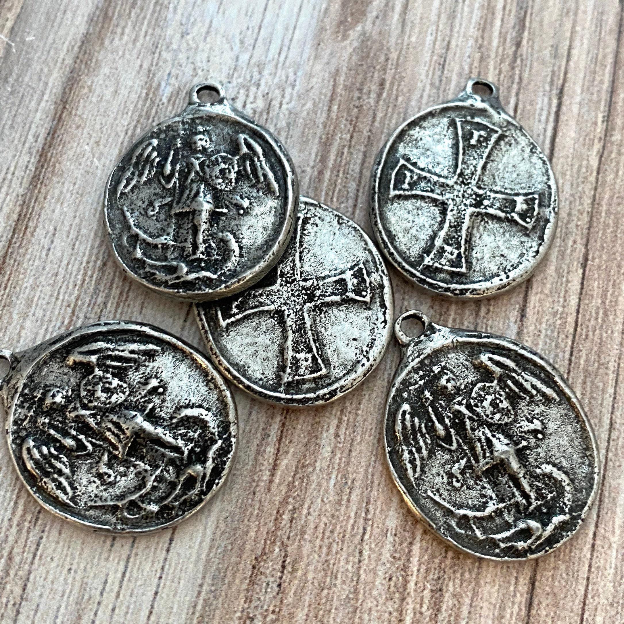 Archangel St. Michael, Catholic Medal, Antiqued Silver Cross Pendant ...