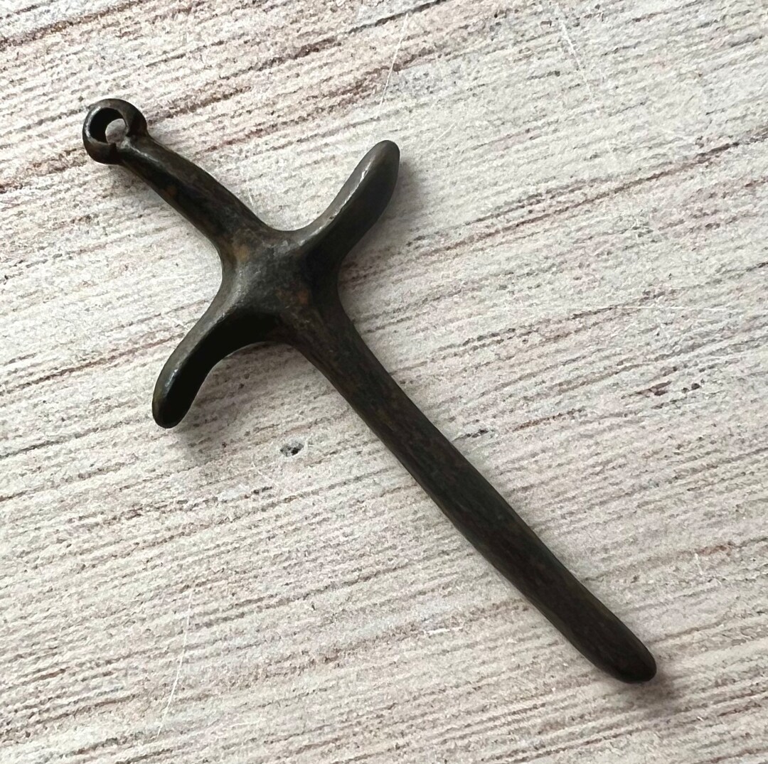 Wavy Tall Skinny Cross Pendant Charm, Rustic Brown Cross for Jewelry ...