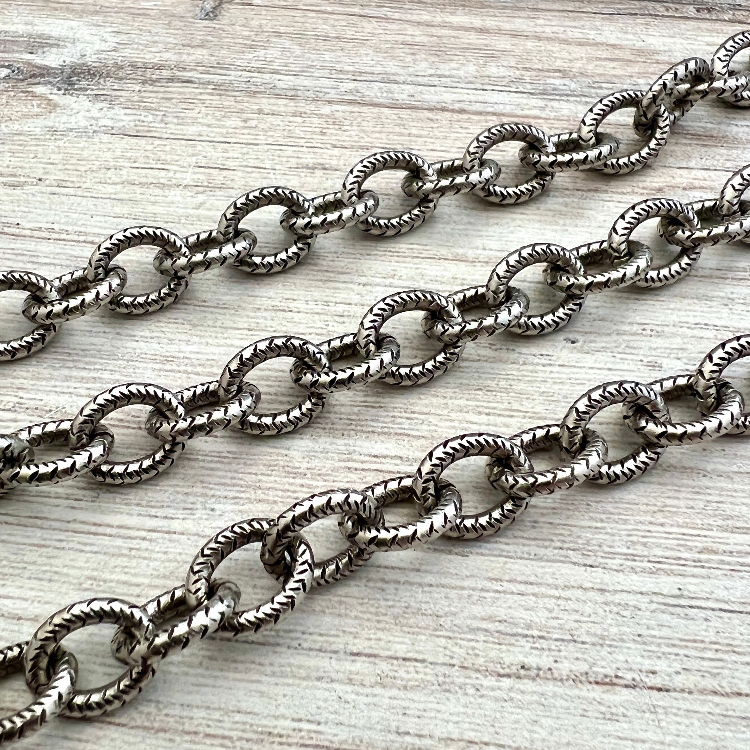 Large Silver Chain With Design Thick Antiqued Silver Chain | Etsy