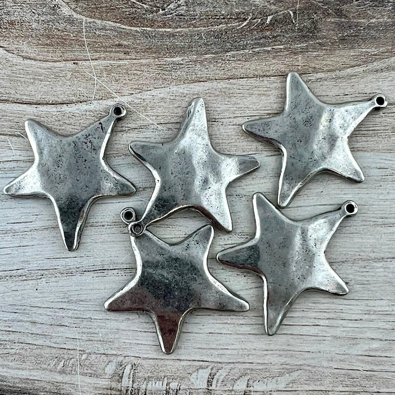 Medium Smooth Star Pendant, Silver Artisan Charm for Jewelry Design, PW ...