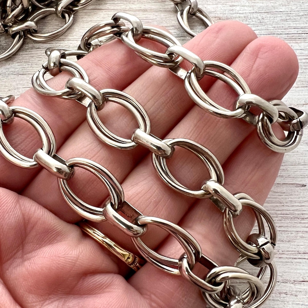 Large Silver Oval Multiring Skip Chain, Chunky Chain by the Foot ...