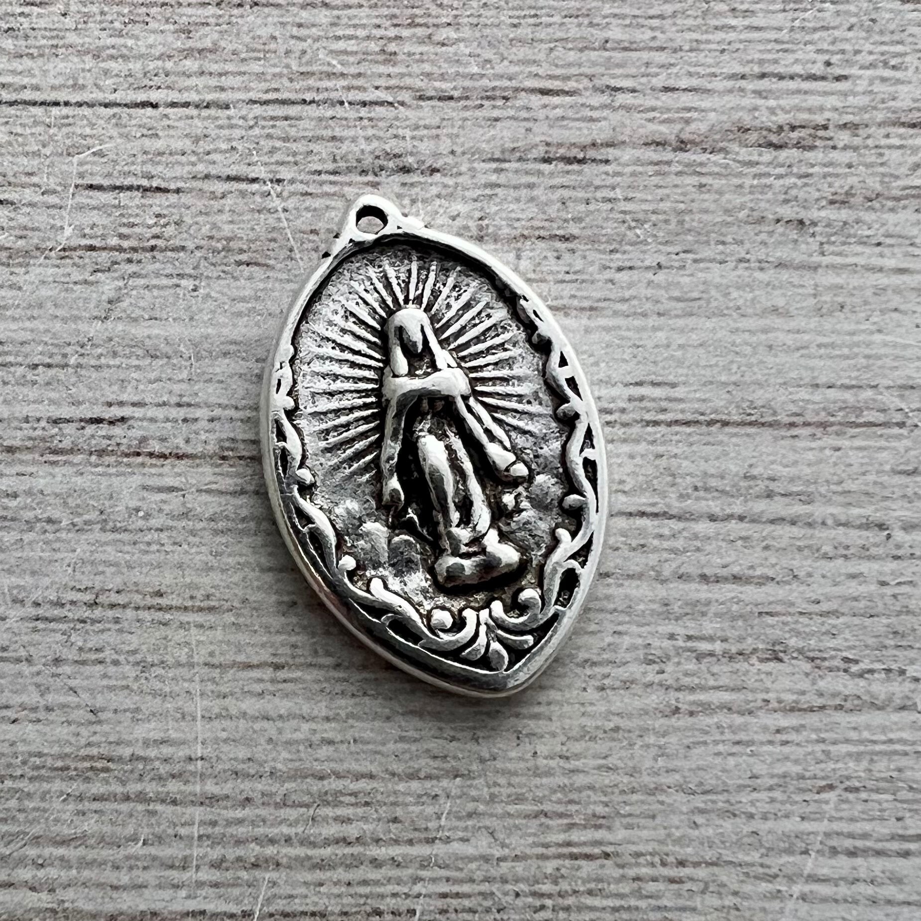 Mary Medal With Rays Virgin Mary Antiqued Silver Religious - Etsy