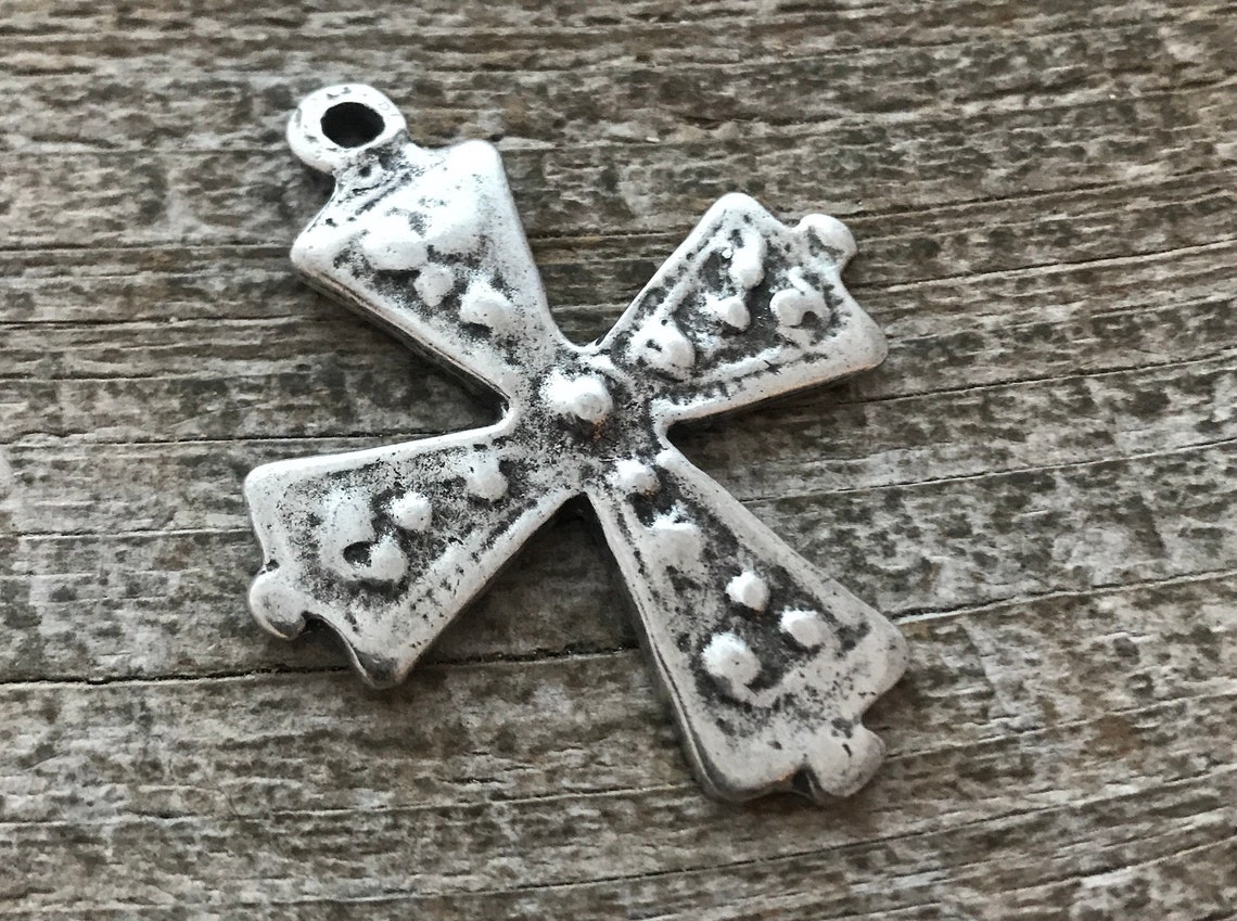 Cross Pendant, Silver Bumpy Dotted Cross, Artisan Cross, Religious ...
