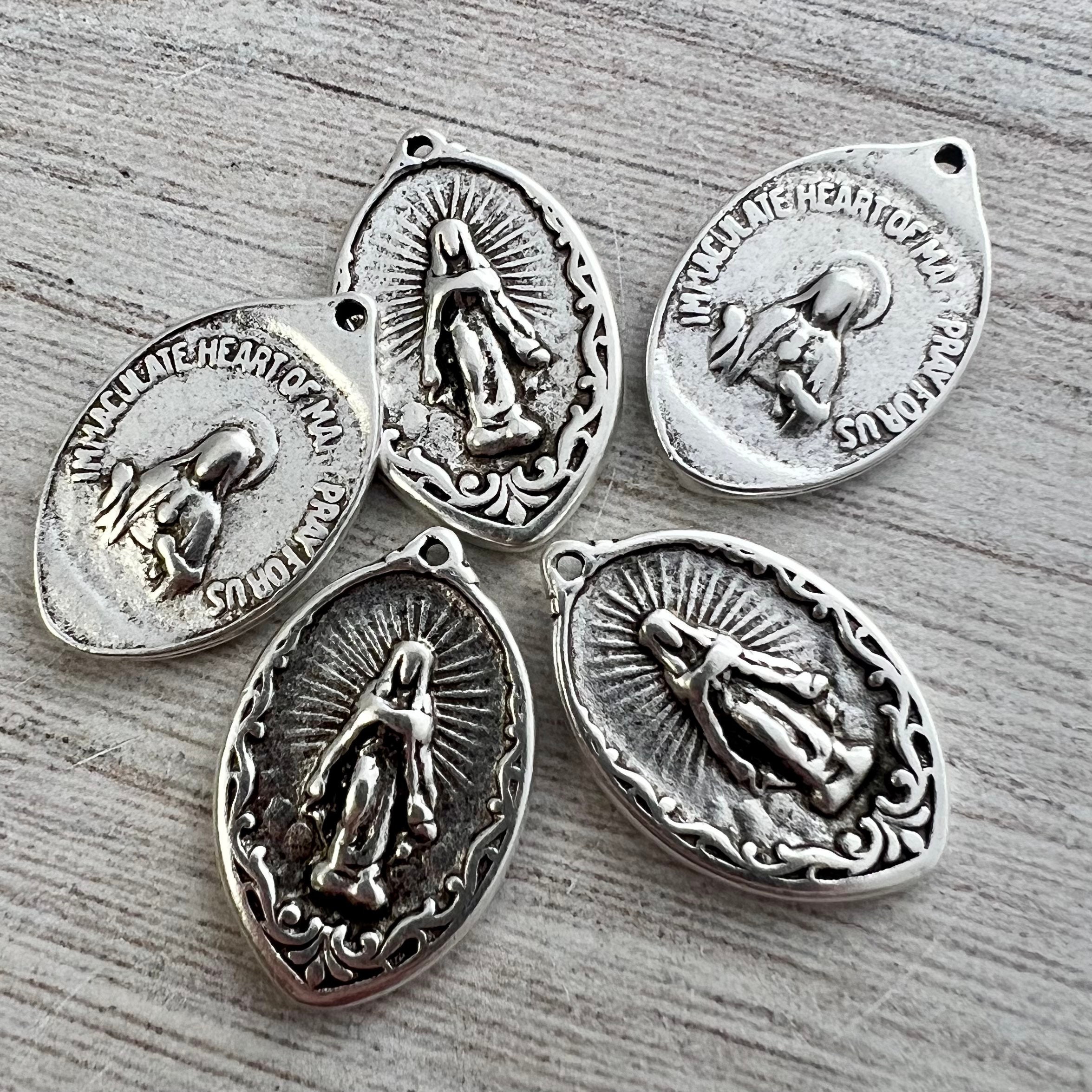 Mary Medal With Rays Virgin Mary Antiqued Silver Religious - Etsy
