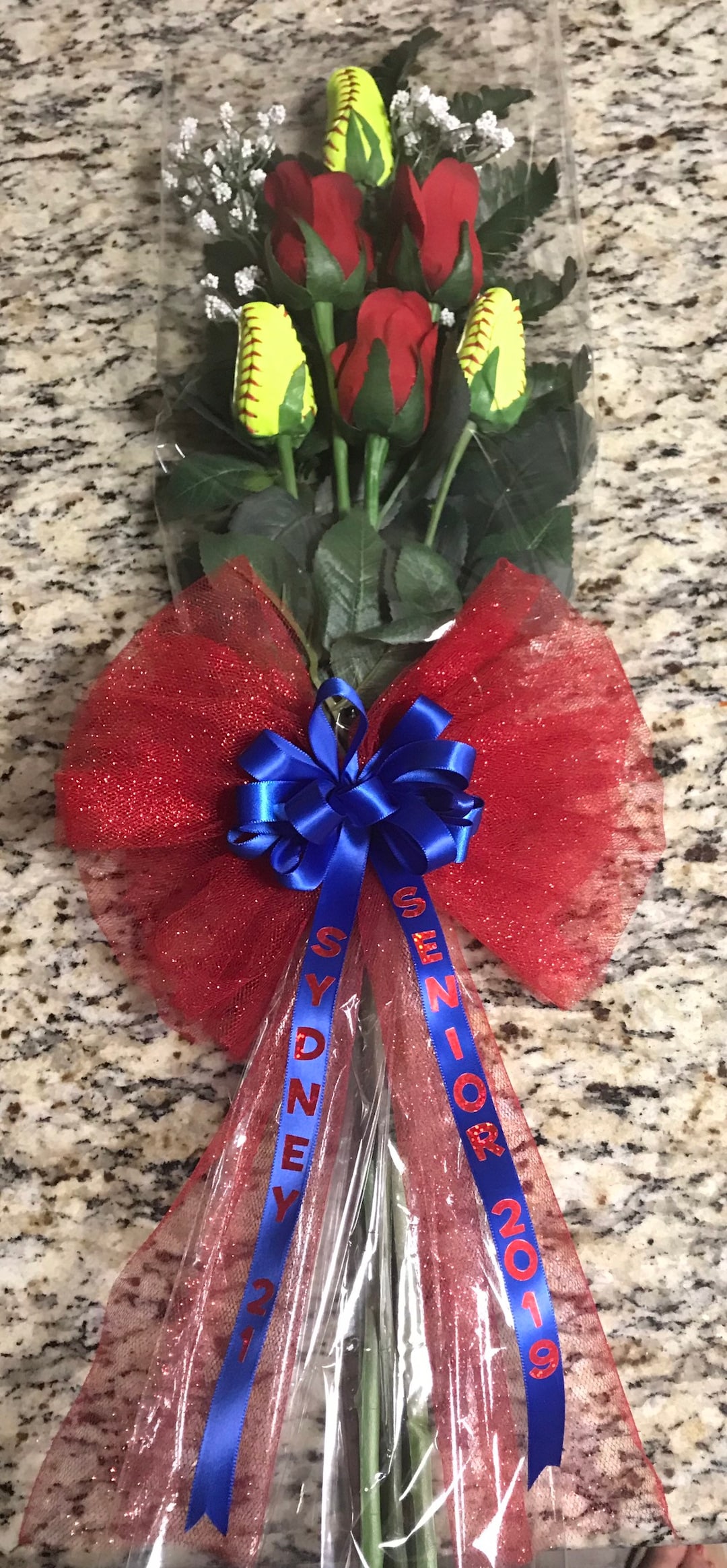 Softball Rose Bouquet - 3 Softball Roses/ 3 Artificial Wrapped W ...