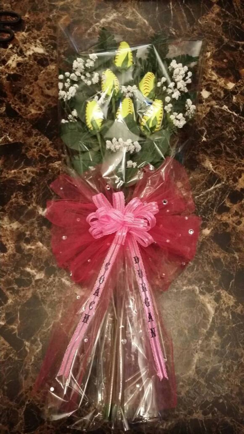 Softball Rose Bouquet With 3 Softball - Etsy