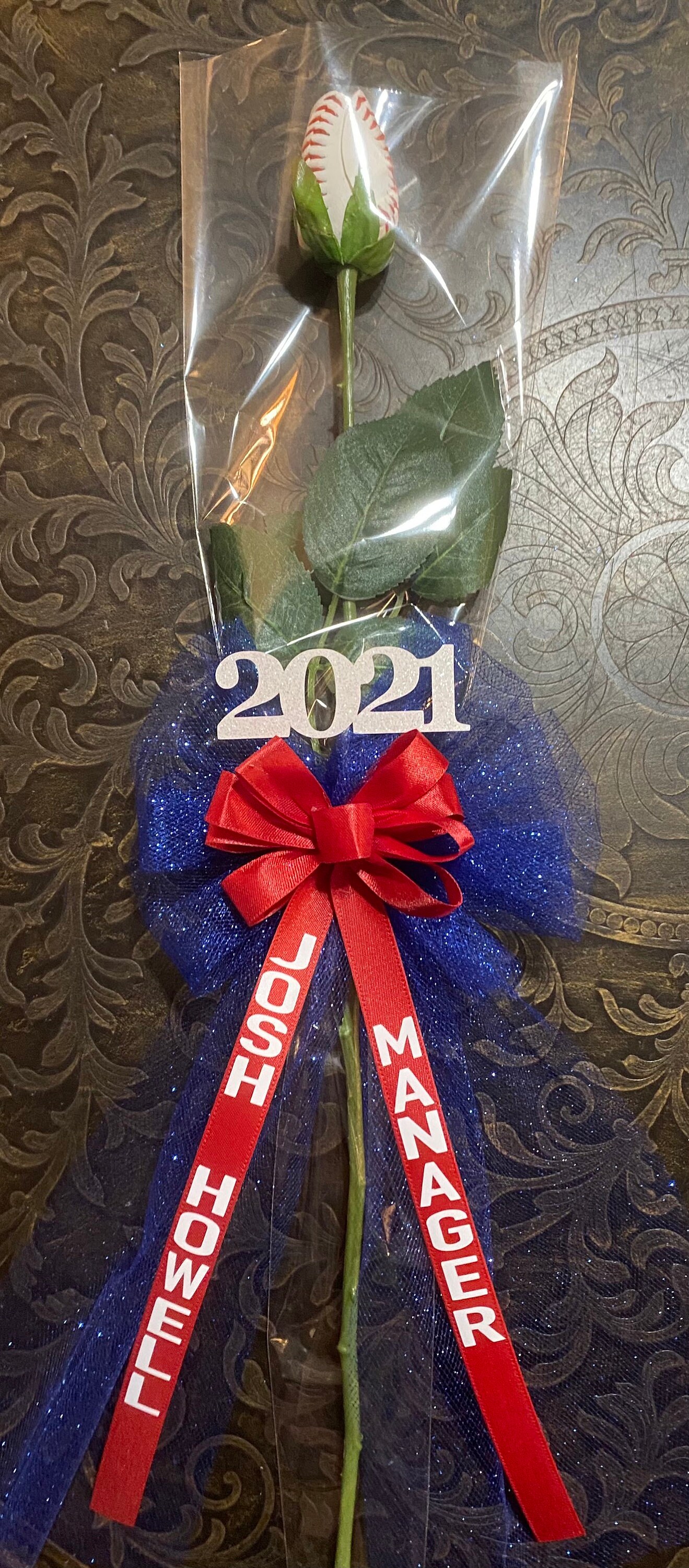 BASEBALL Rose With Custom Bow and 2026 Year Pick - Etsy