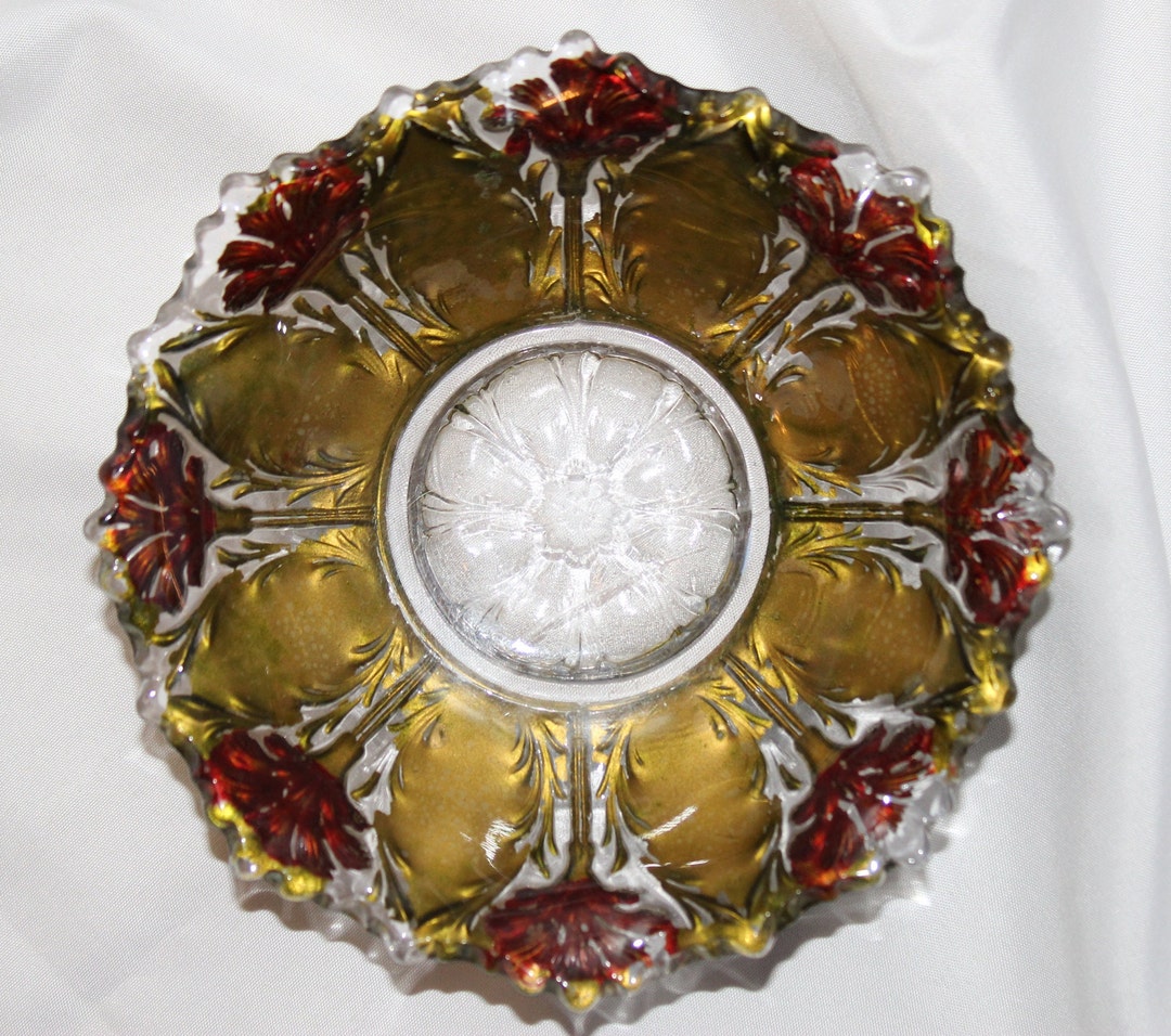 Vintage Lancaster Goofus Glass Bowl, Red Carnation, Scalloped Edge - Etsy